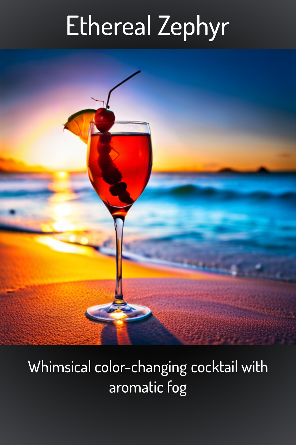 Ethereal Zephyr, Whimsical color-changing cocktail with aromatic fog