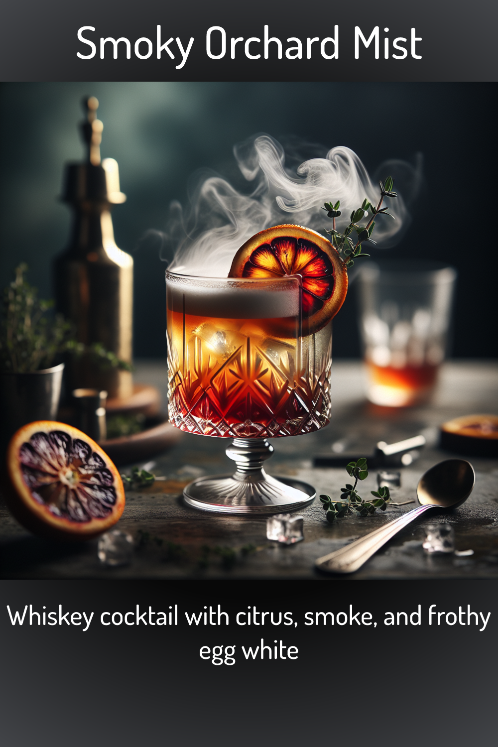 Smoky Orchard Mist Whiskey Cocktail With Citrus Smoke And Frothy Egg